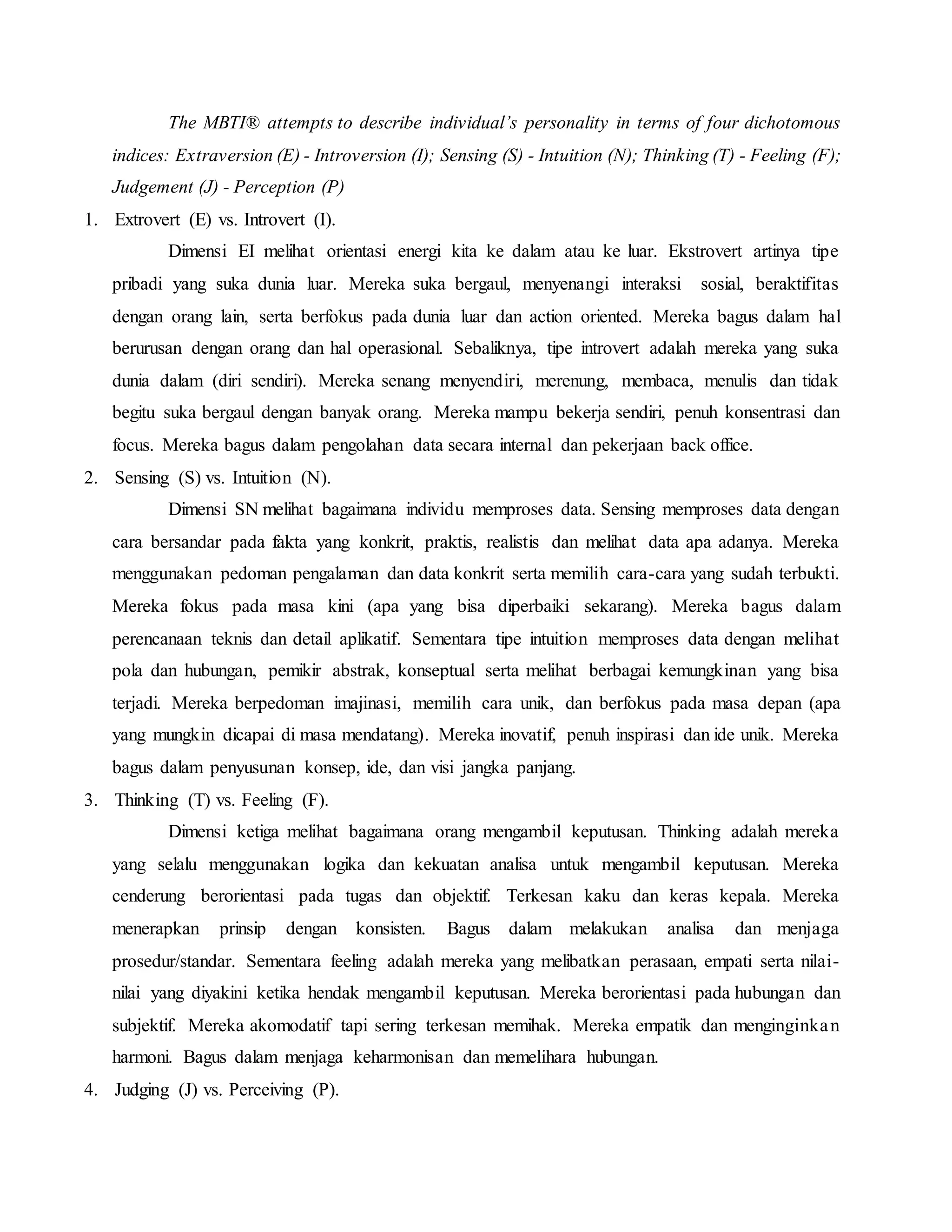 Teori karir mbti atau myers | DOCX