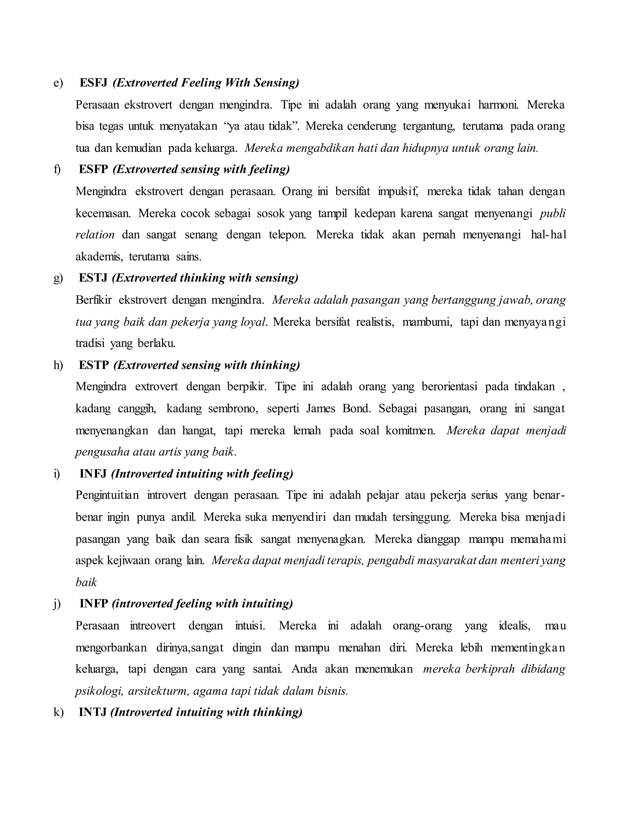 Teori karir mbti atau myers | DOCX
