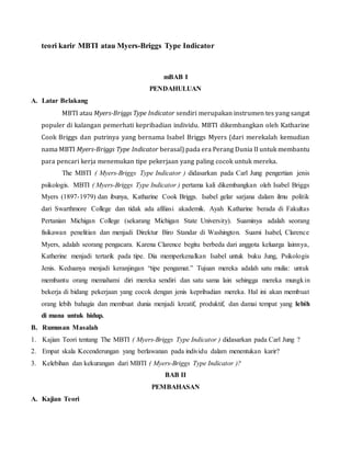 Teori karir mbti atau myers | DOCX