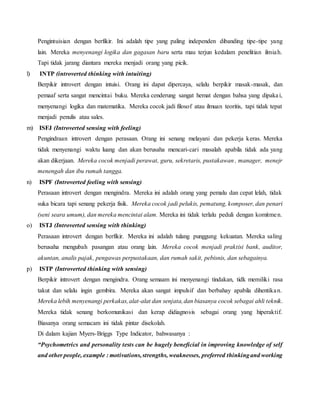 Teori karir mbti atau myers | DOCX