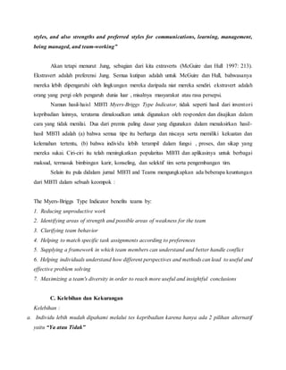 Teori karir mbti atau myers | DOCX