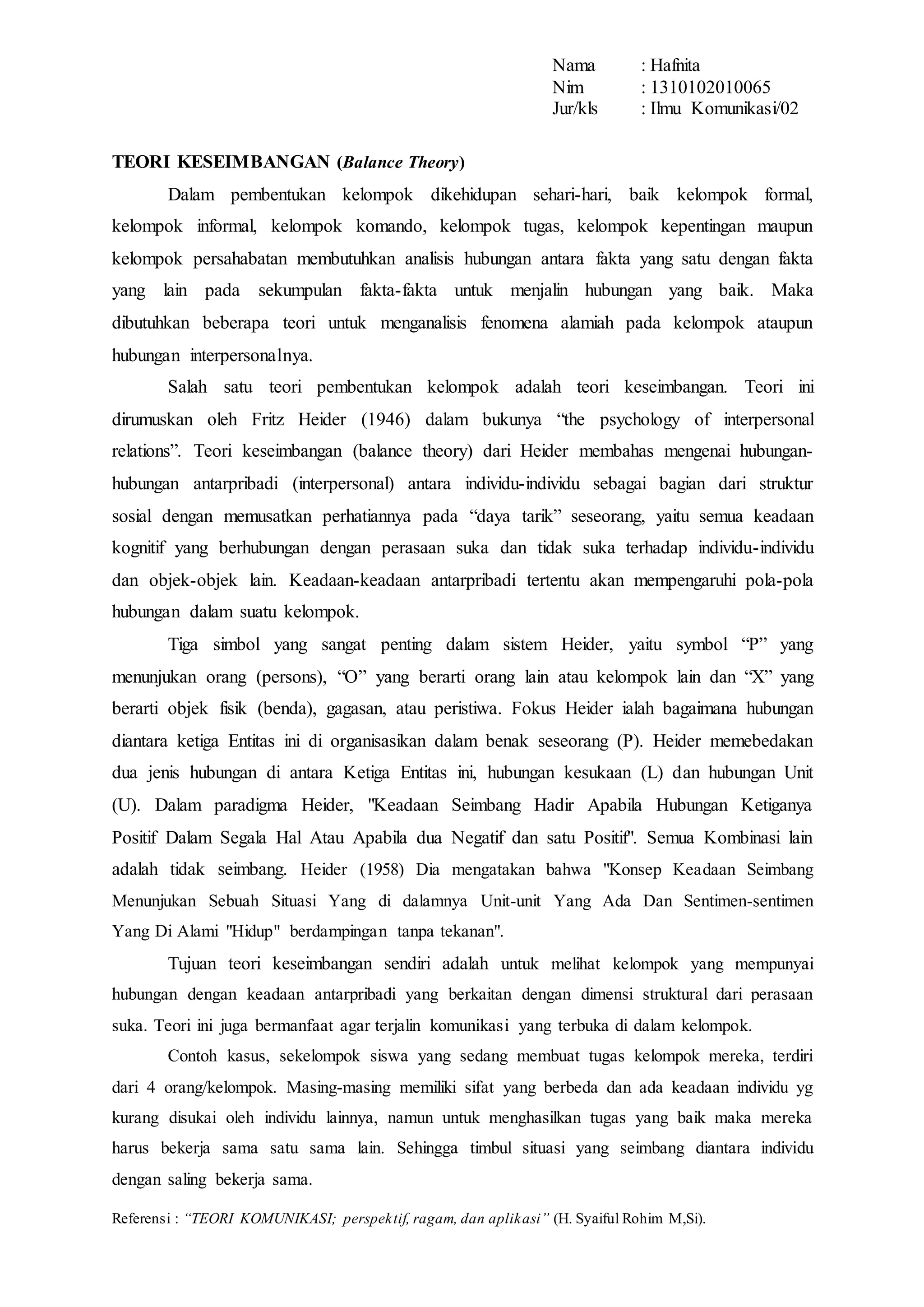 Teori keseimbangan - heider | DOCX