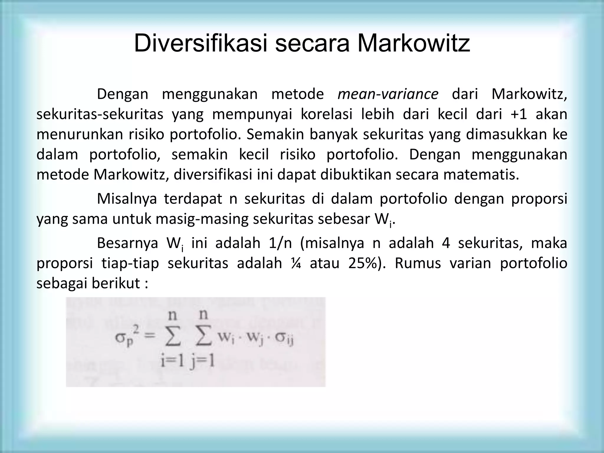 Teori markowitz ppt | PPTX