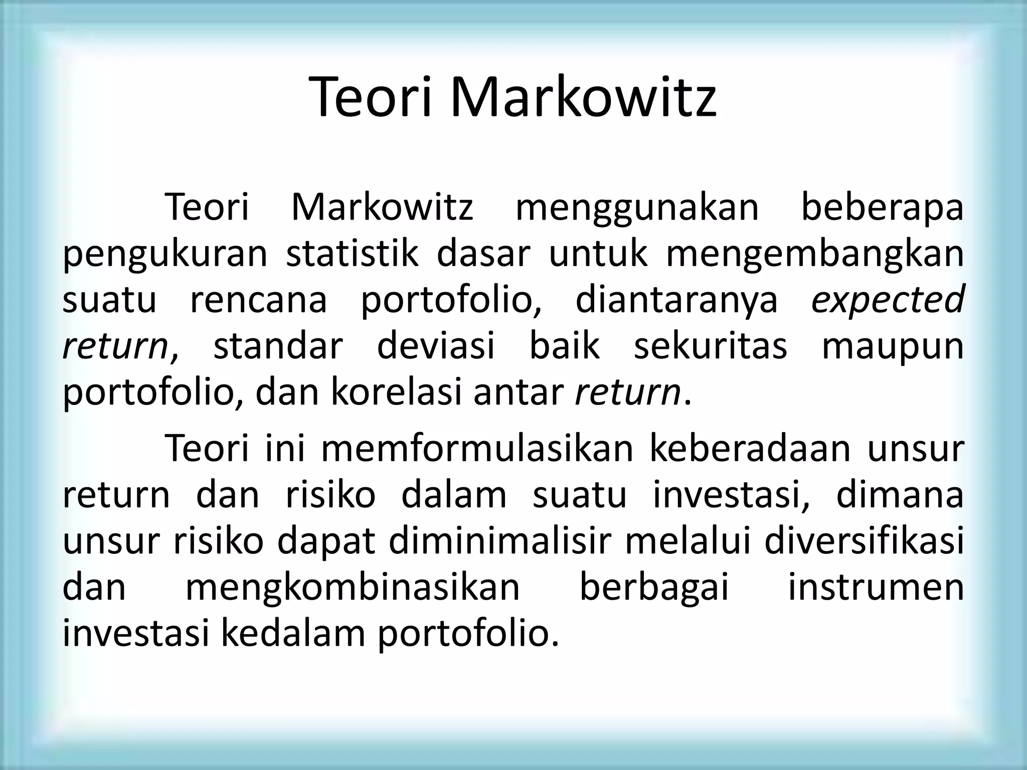 Teori markowitz ppt | PPTX