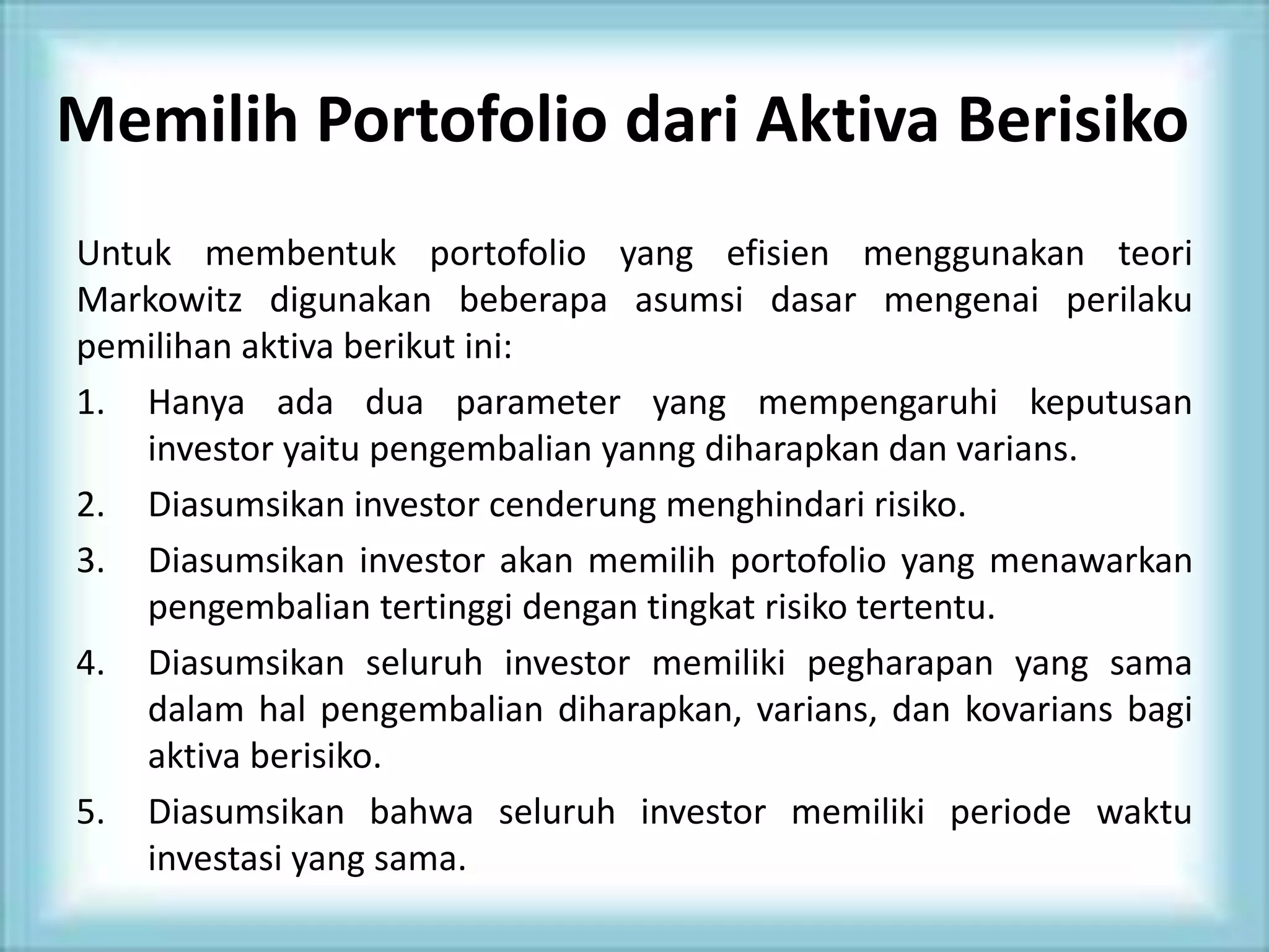 Teori markowitz ppt | PPTX
