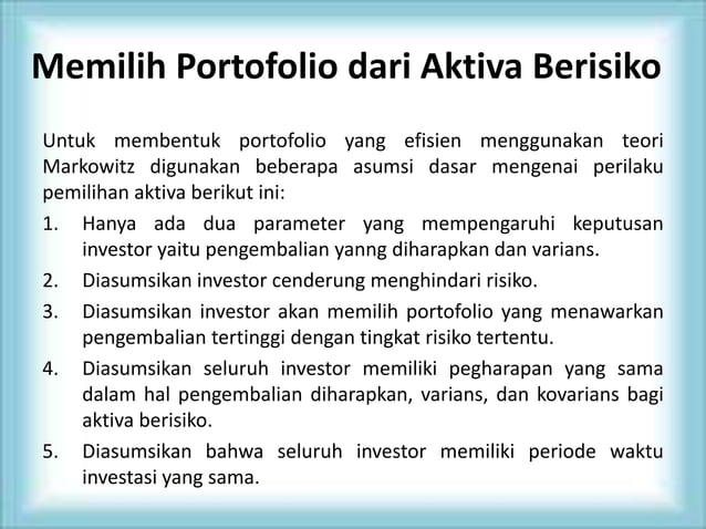 Teori markowitz ppt | PPTX