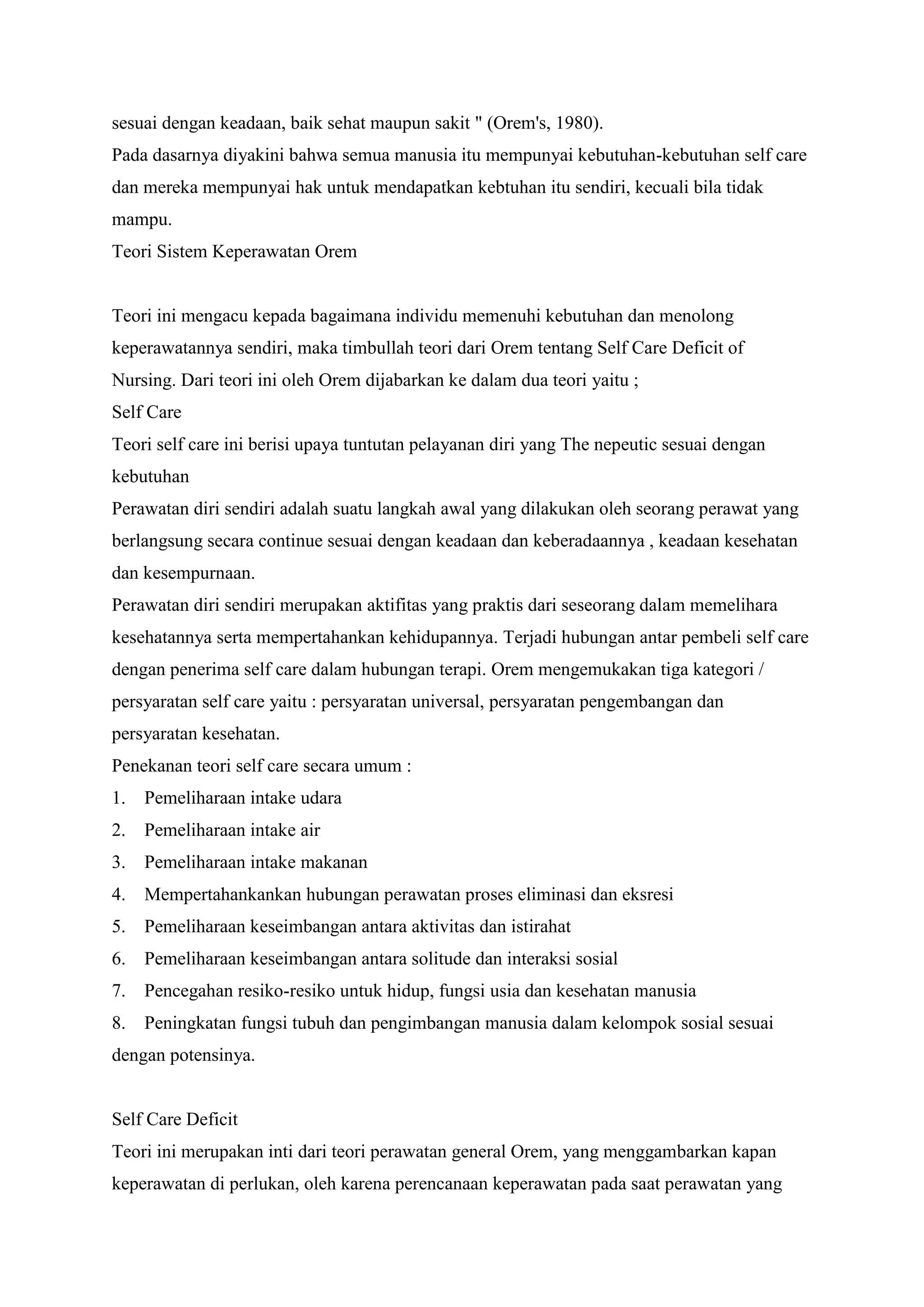Teori model keperawatan doretea orem | DOCX