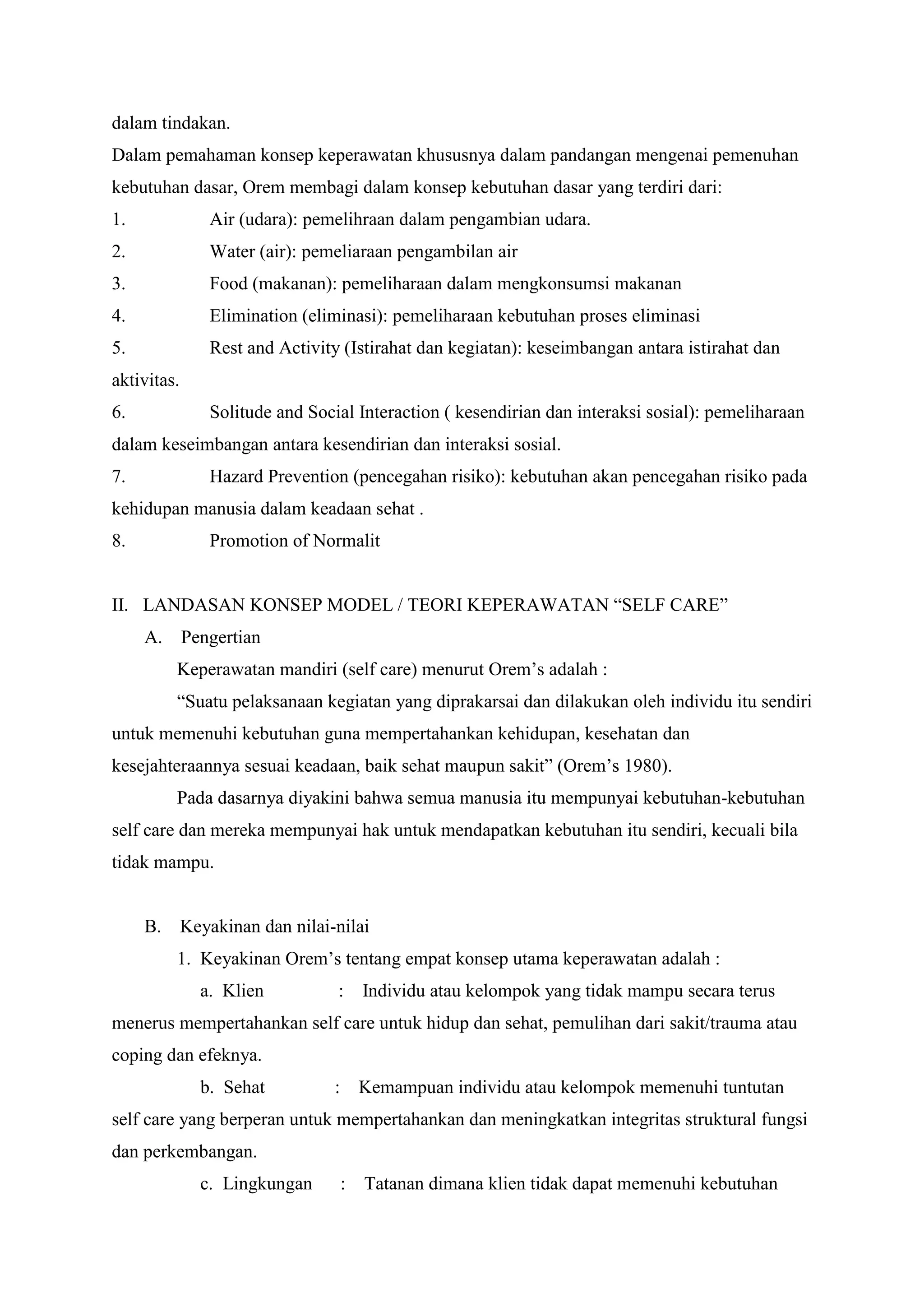 Teori model keperawatan doretea orem | DOCX