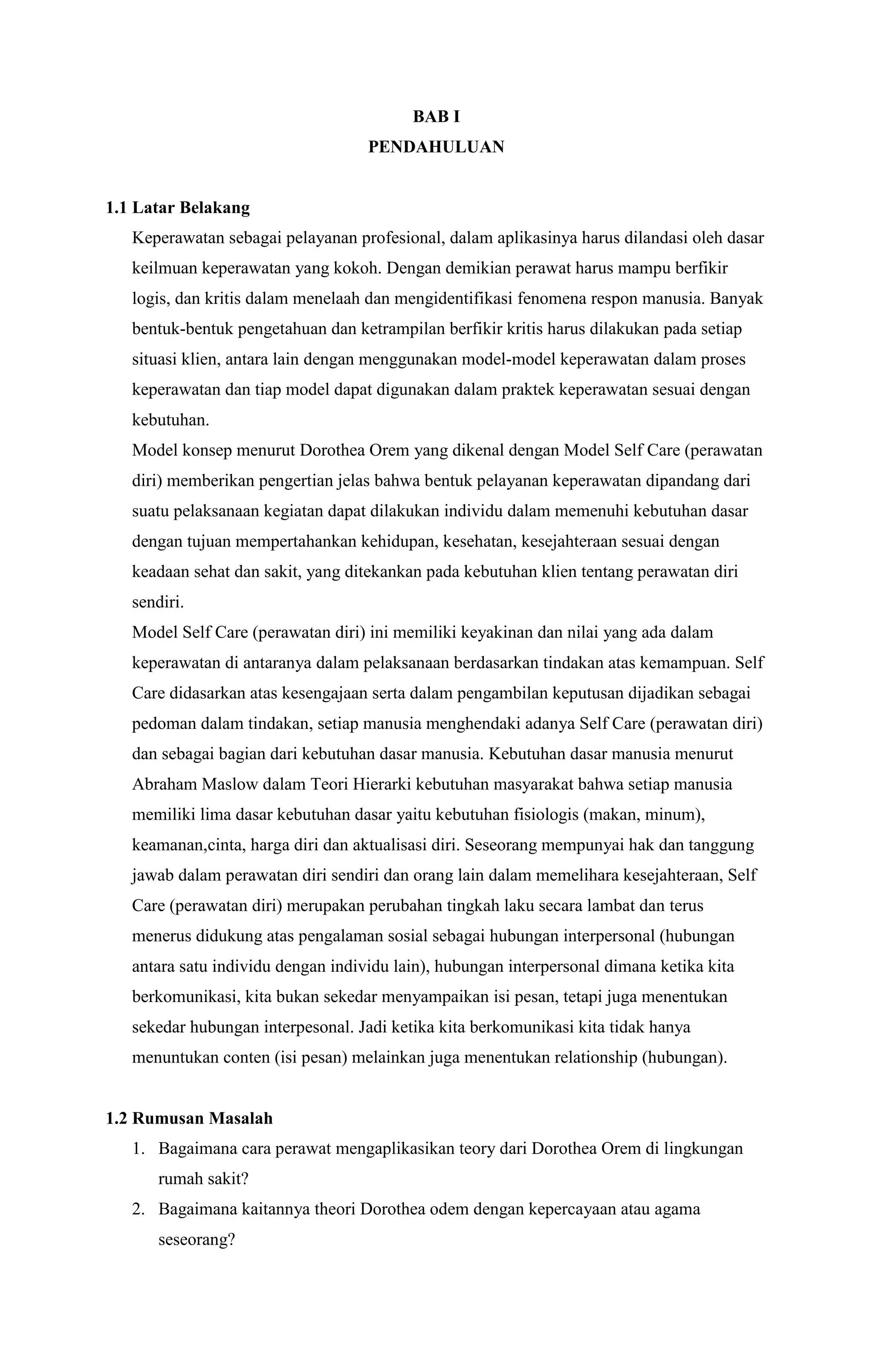 Teori model keperawatan doretea orem | DOCX