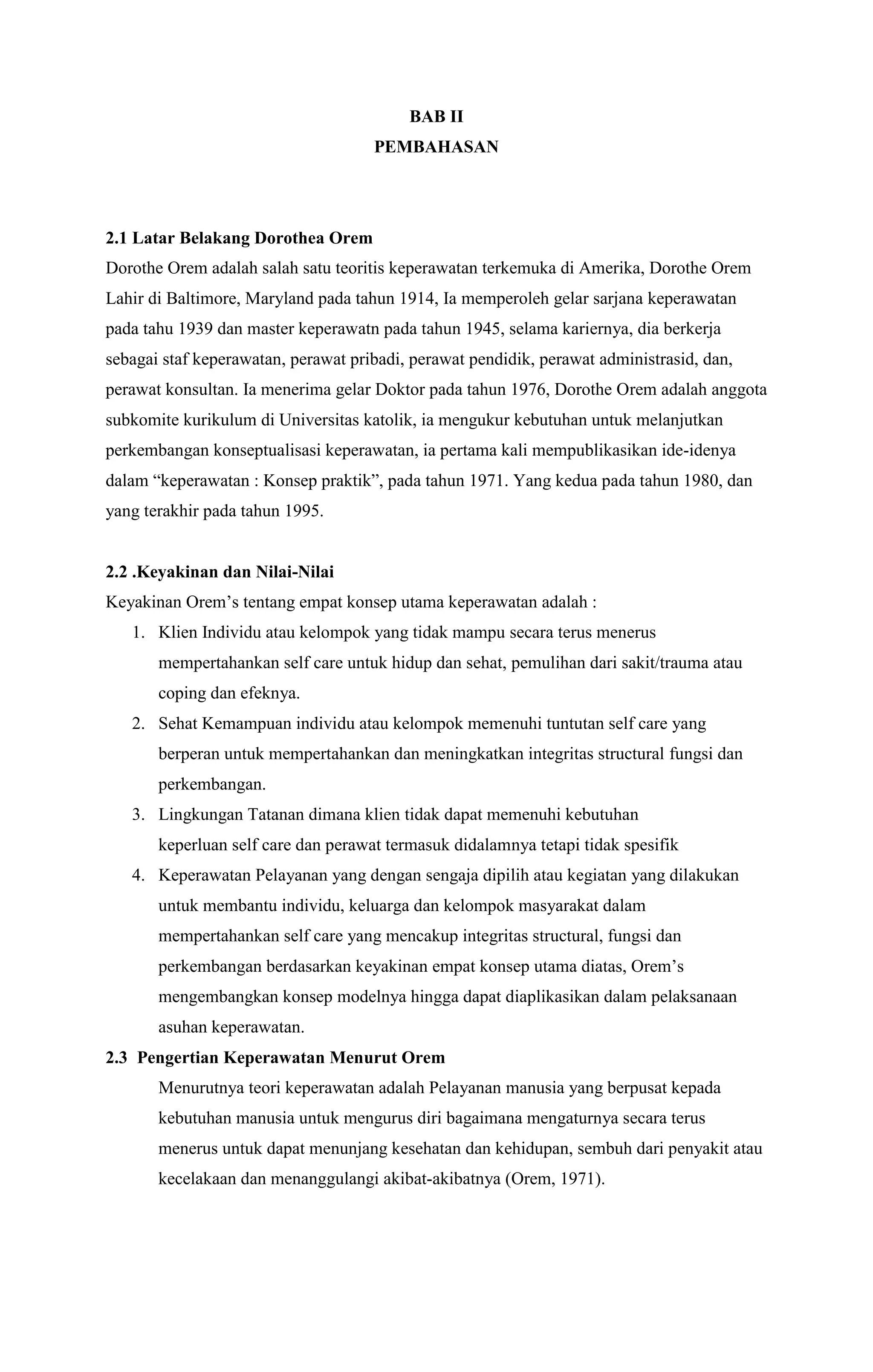 Teori model keperawatan doretea orem | DOCX
