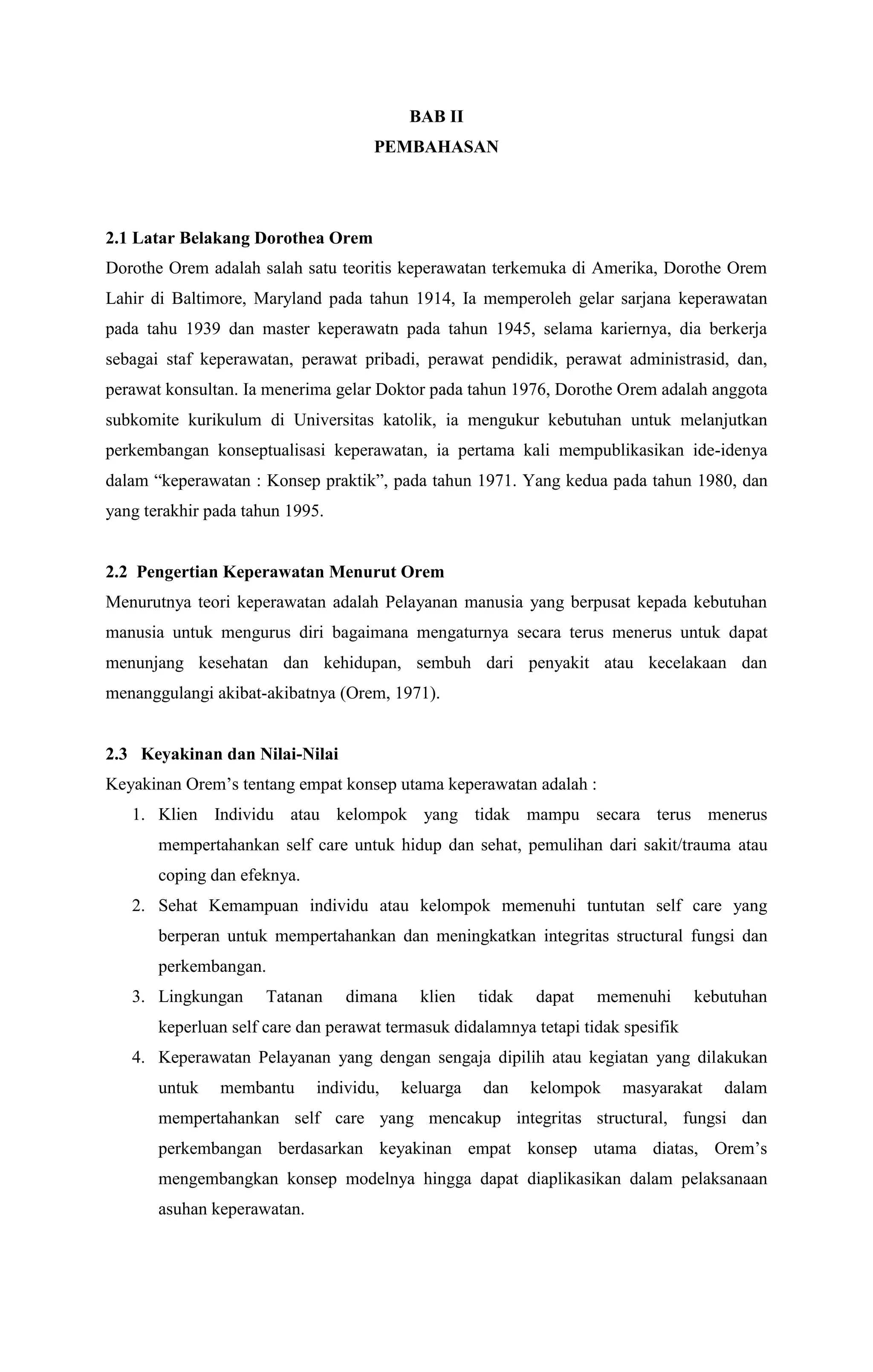 Teori model keperawatan doretea orem | DOCX
