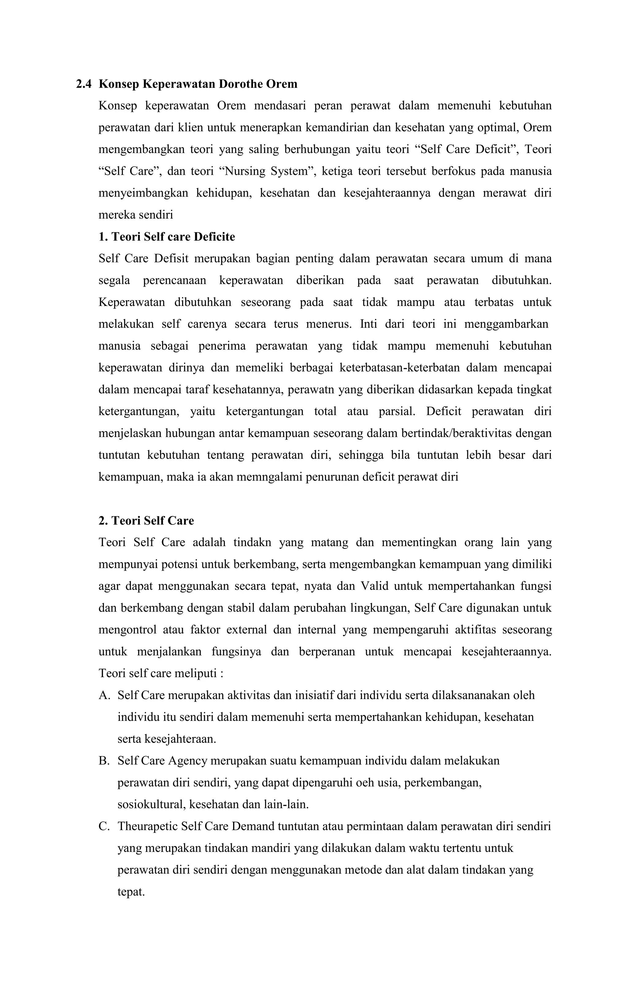 Teori model keperawatan doretea orem | DOCX