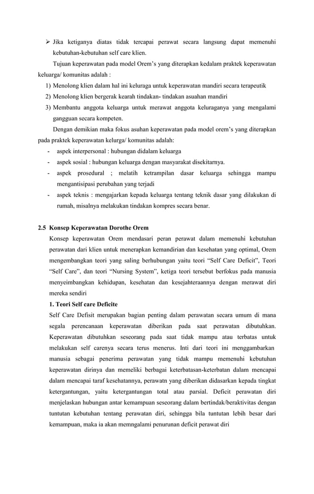 Teori model keperawatan doretea orem | PDF