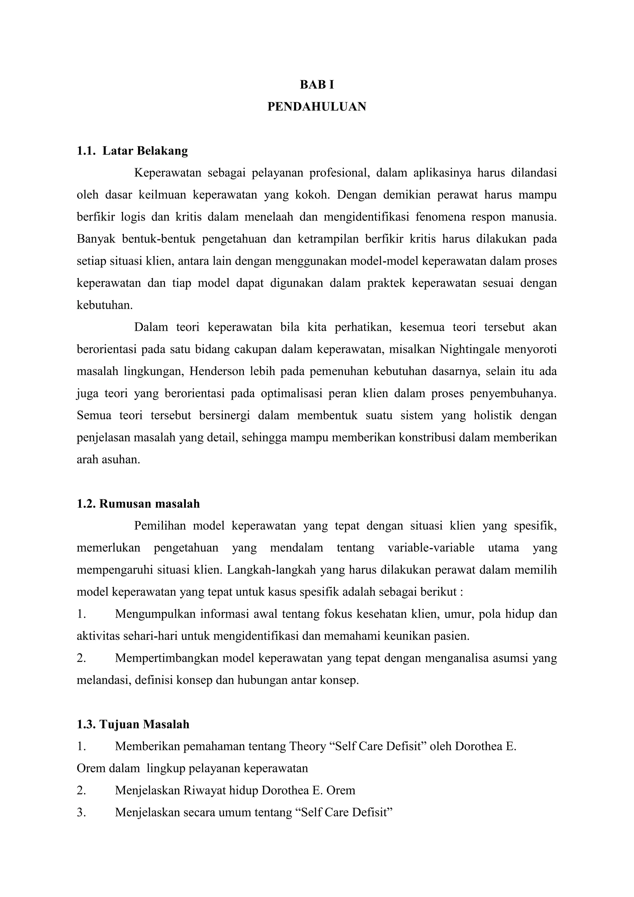 Teori model keperawatan doretea orem 3 | DOCX