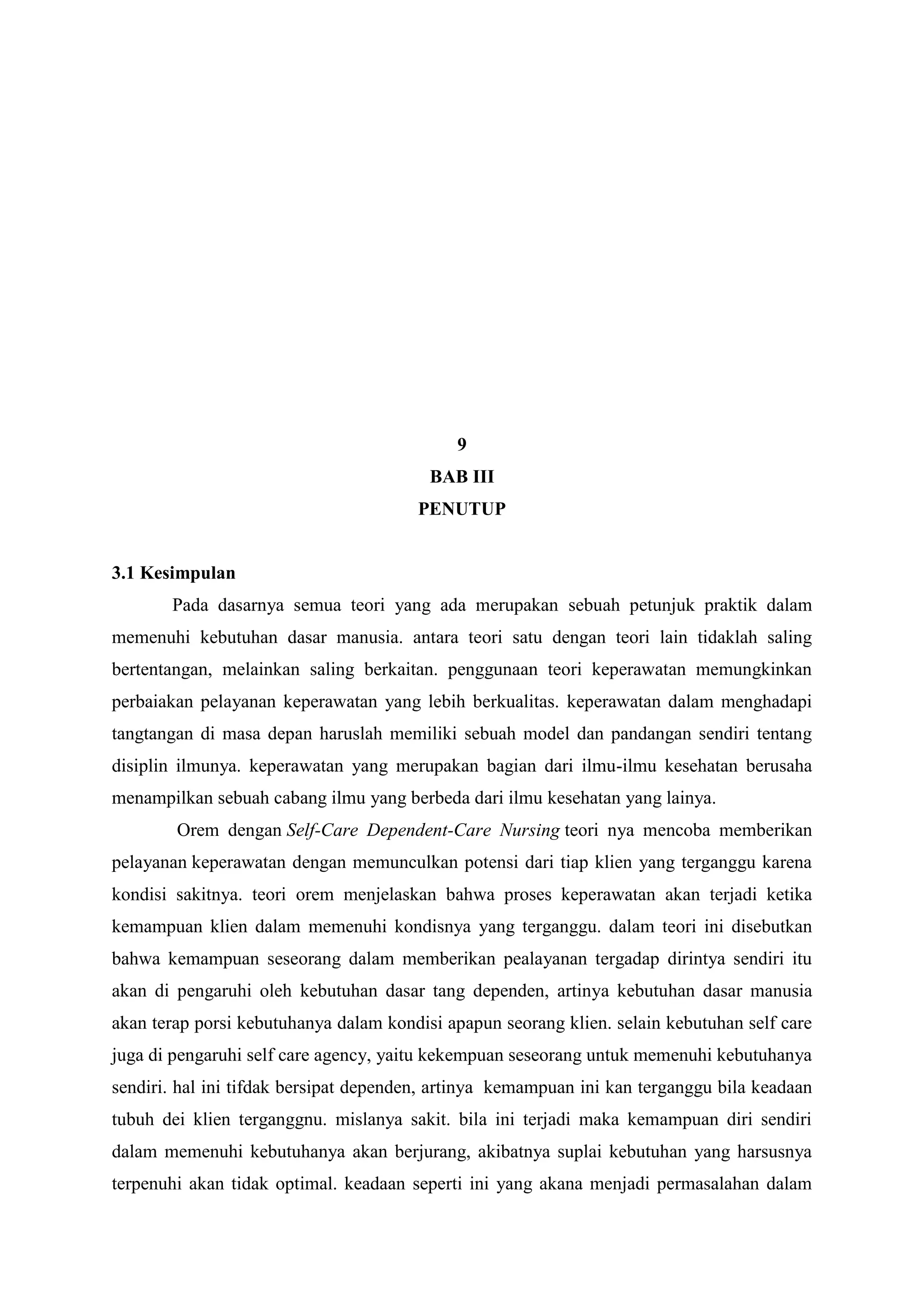 Teori model keperawatan doretea orem 3 | DOCX