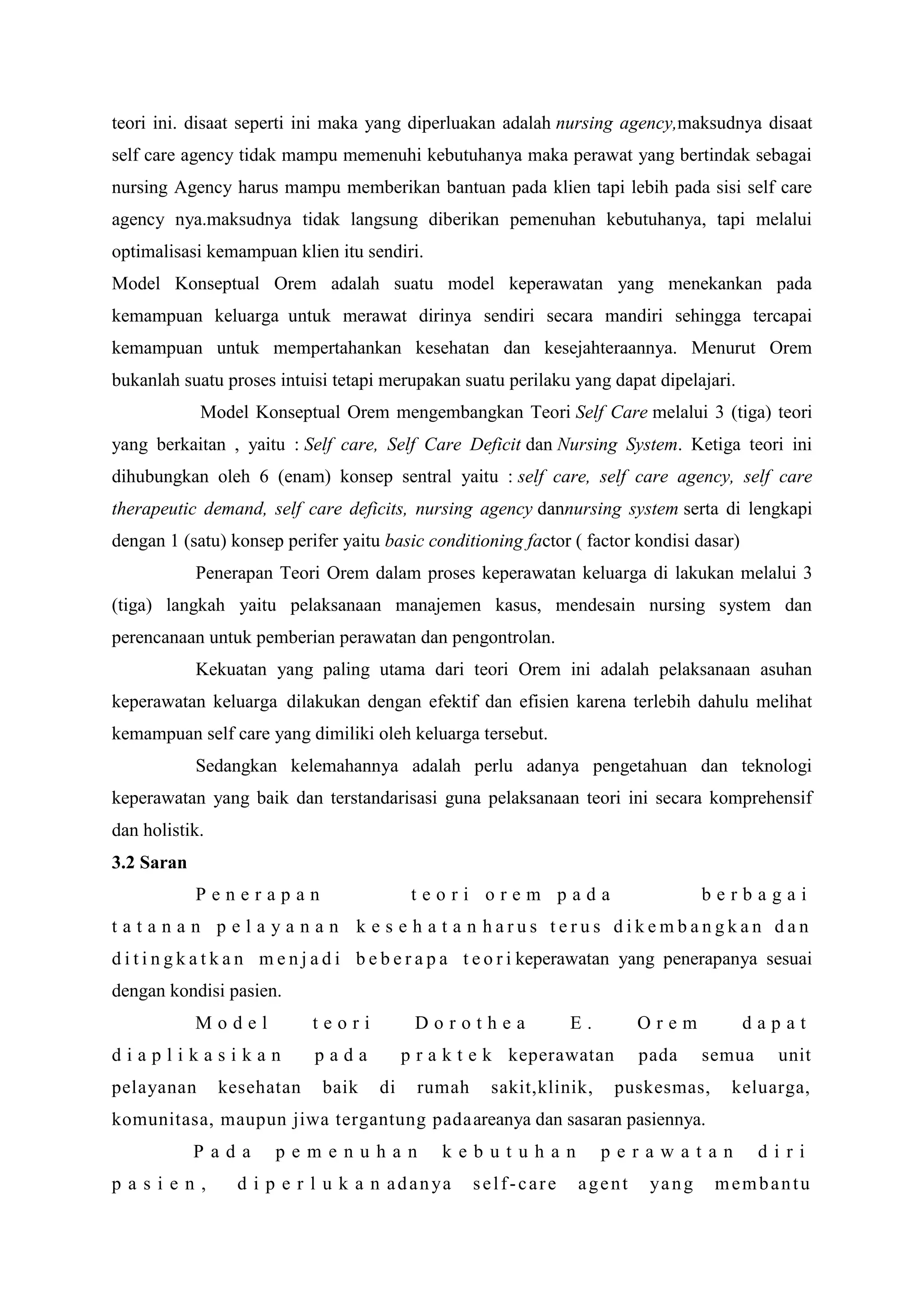 Teori model keperawatan doretea orem 3 | DOCX