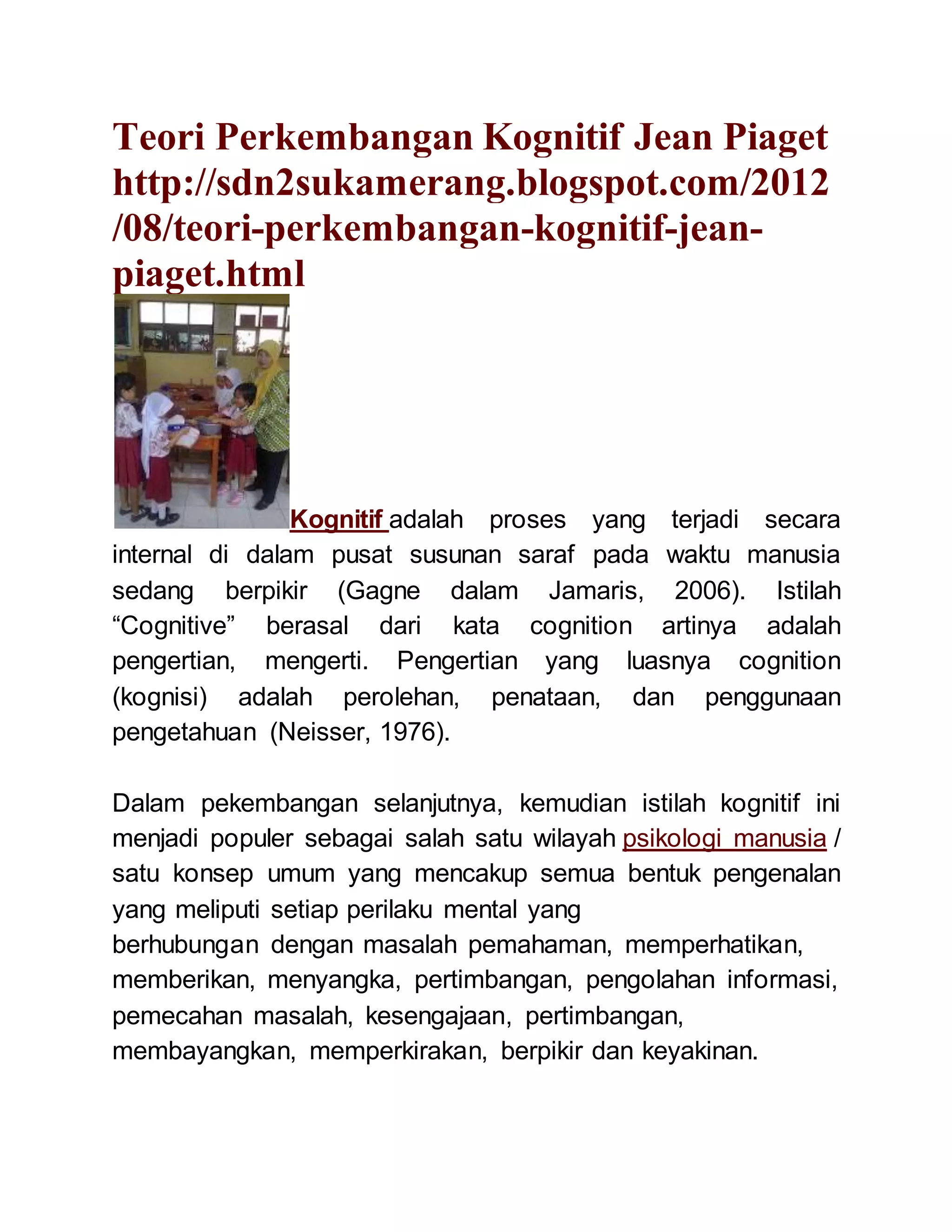 Teori perkembangan kognitif piaget | PDF