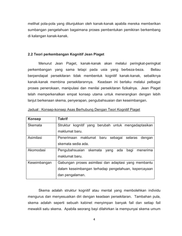 Teori perkembangan kognitif jean piaget | DOCX