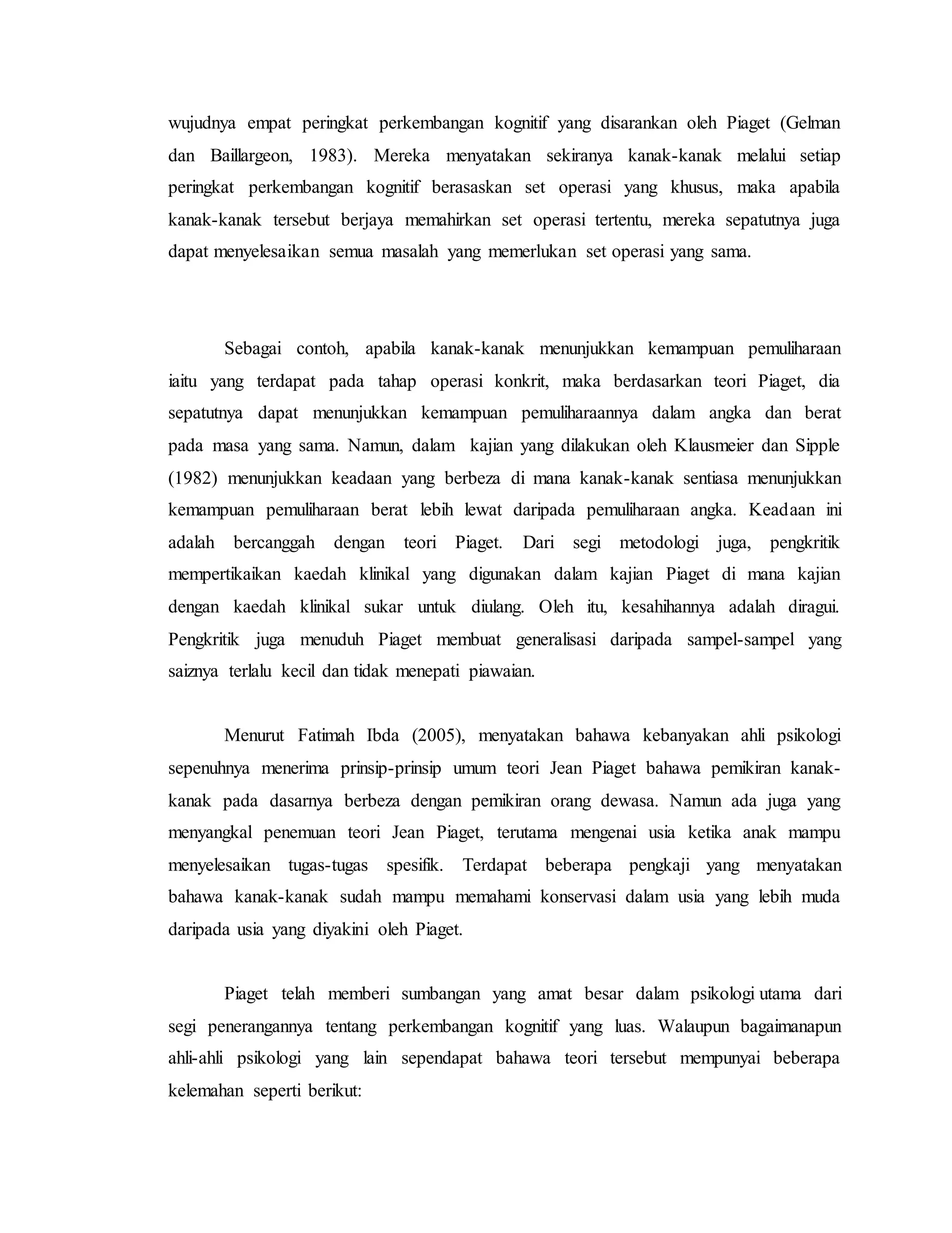 Teori perkembangan kognitif oleh Jean Piaget | DOCX