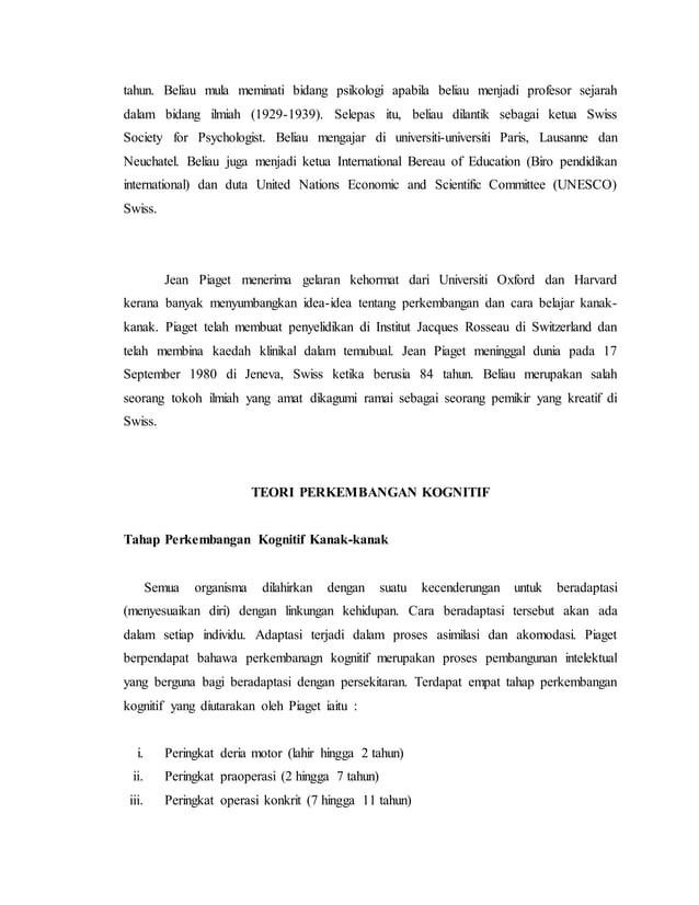 Teori perkembangan kognitif oleh Jean Piaget | DOCX