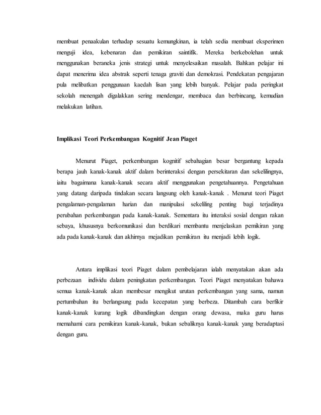 Teori perkembangan kognitif oleh Jean Piaget | DOCX