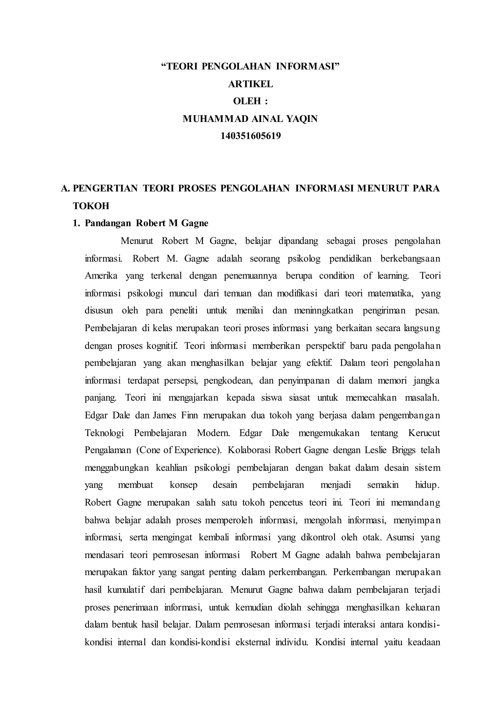 Teori proses pengolahan informasi | DOCX