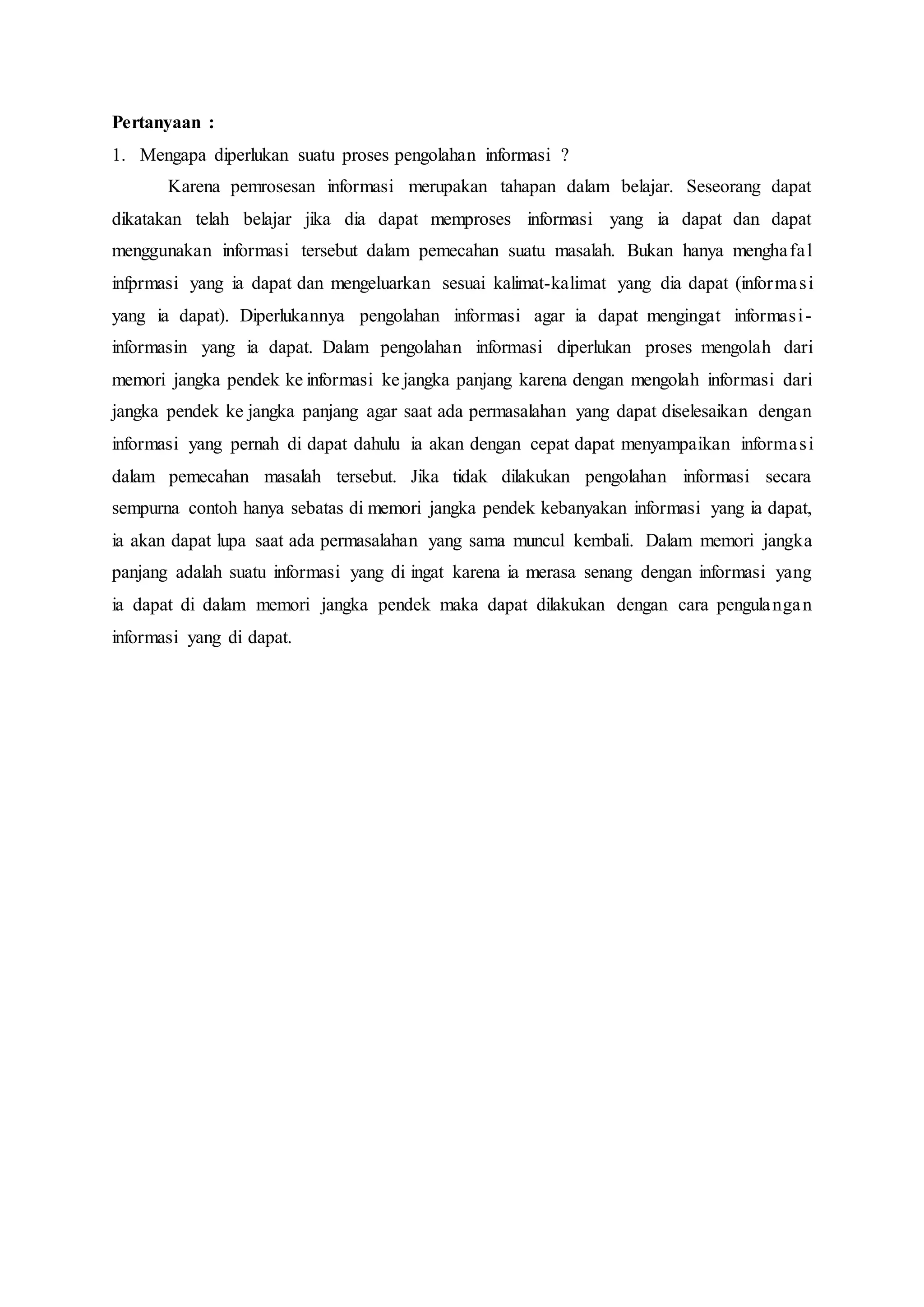 Teori proses pengolahan informasi | DOCX