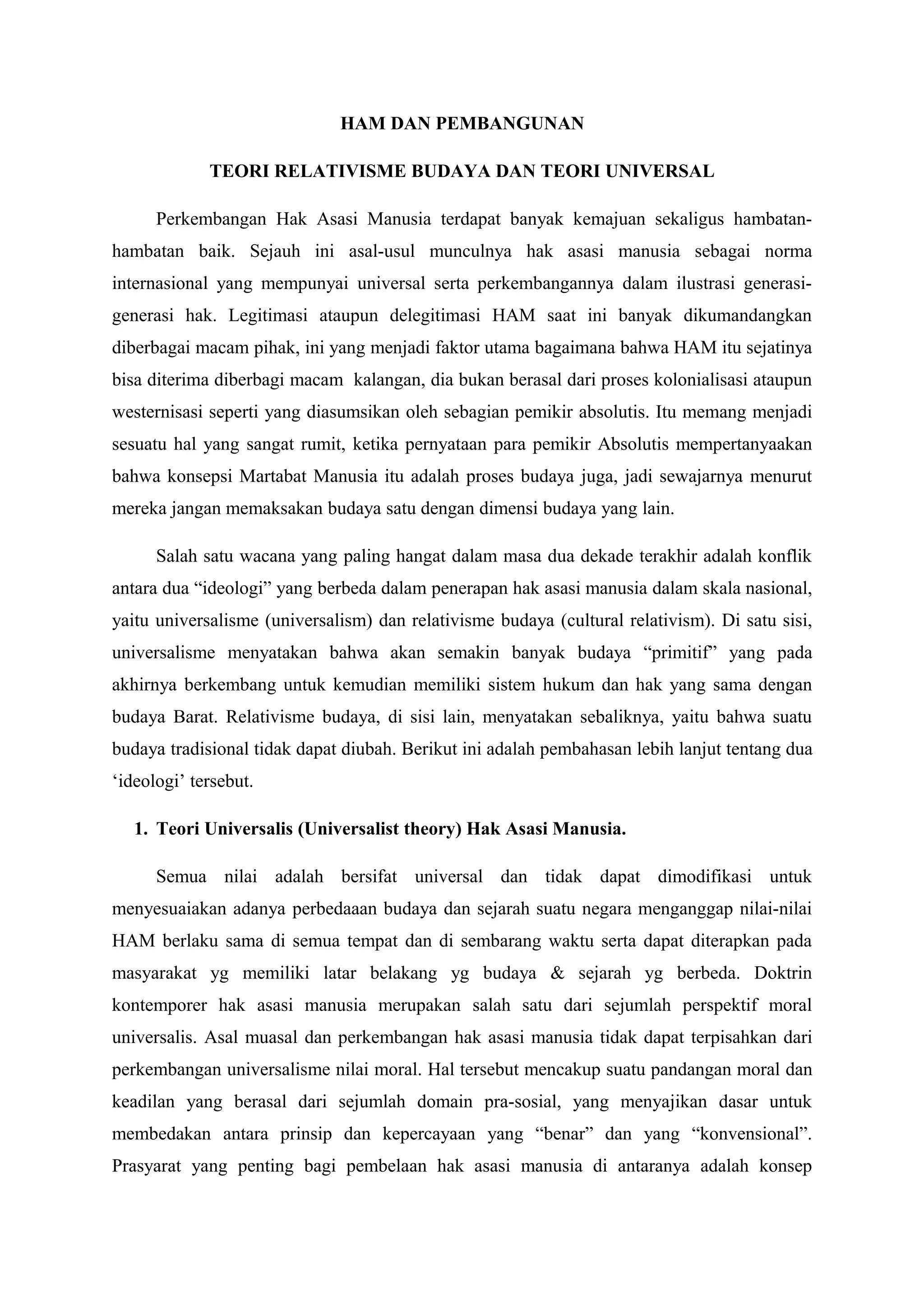 Teori relativisme budaya dan teori univesalisme | DOC