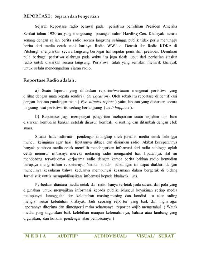 TEKNIK REPORTASE RADIO - Teori Reportase | DOCX