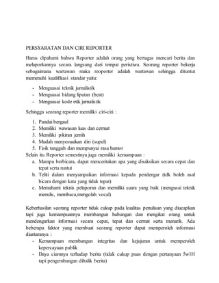 TEKNIK REPORTASE RADIO - Teori Reportase | DOCX