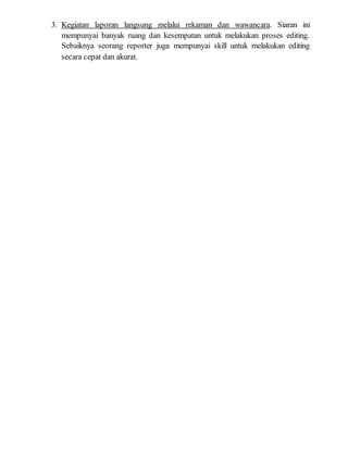 TEKNIK REPORTASE RADIO - Teori Reportase | DOCX