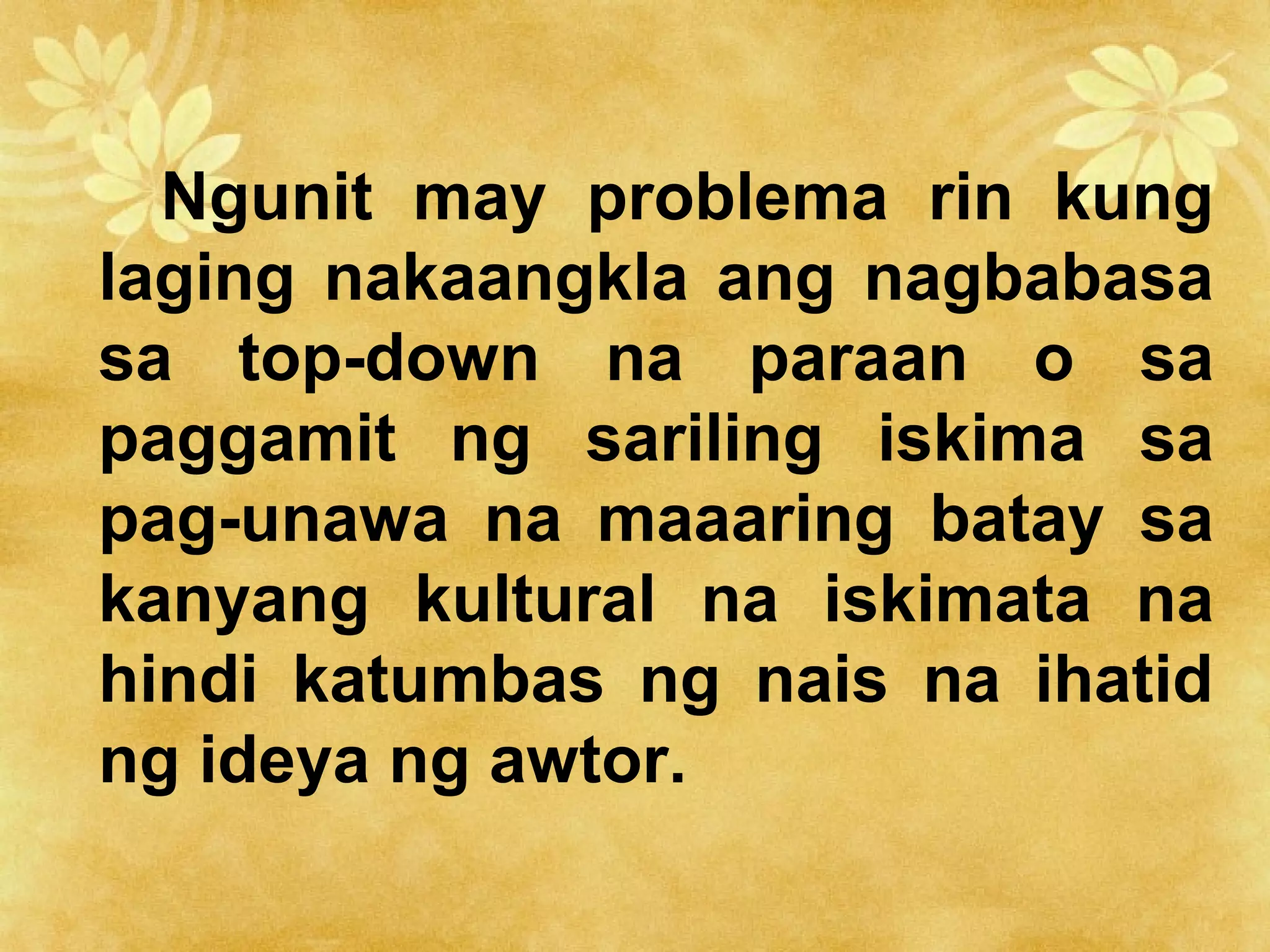 Teorya at pananaw sa pagtuturo ng pagbasa final | PPT