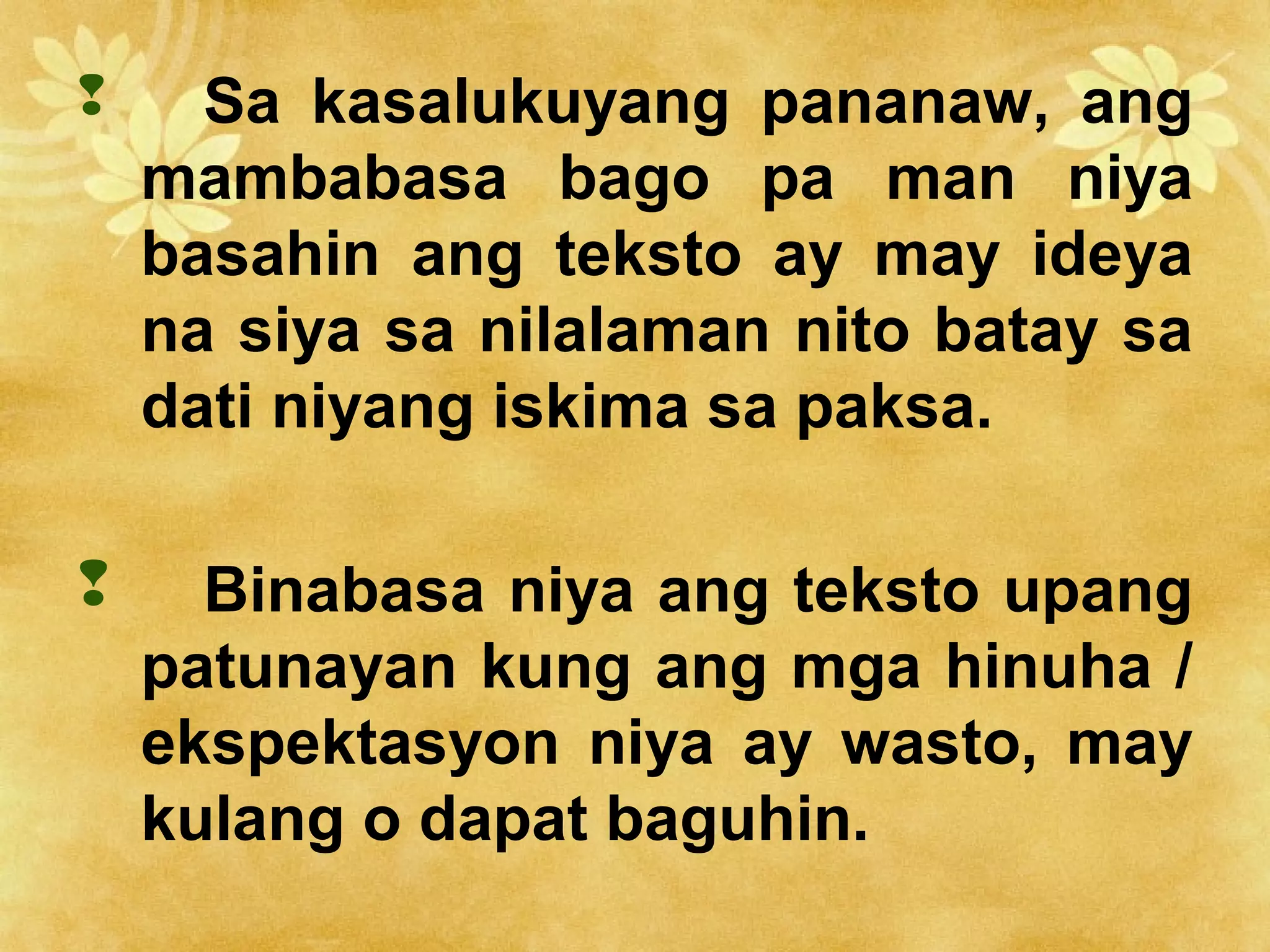 Teorya at pananaw sa pagtuturo ng pagbasa final | PPT
