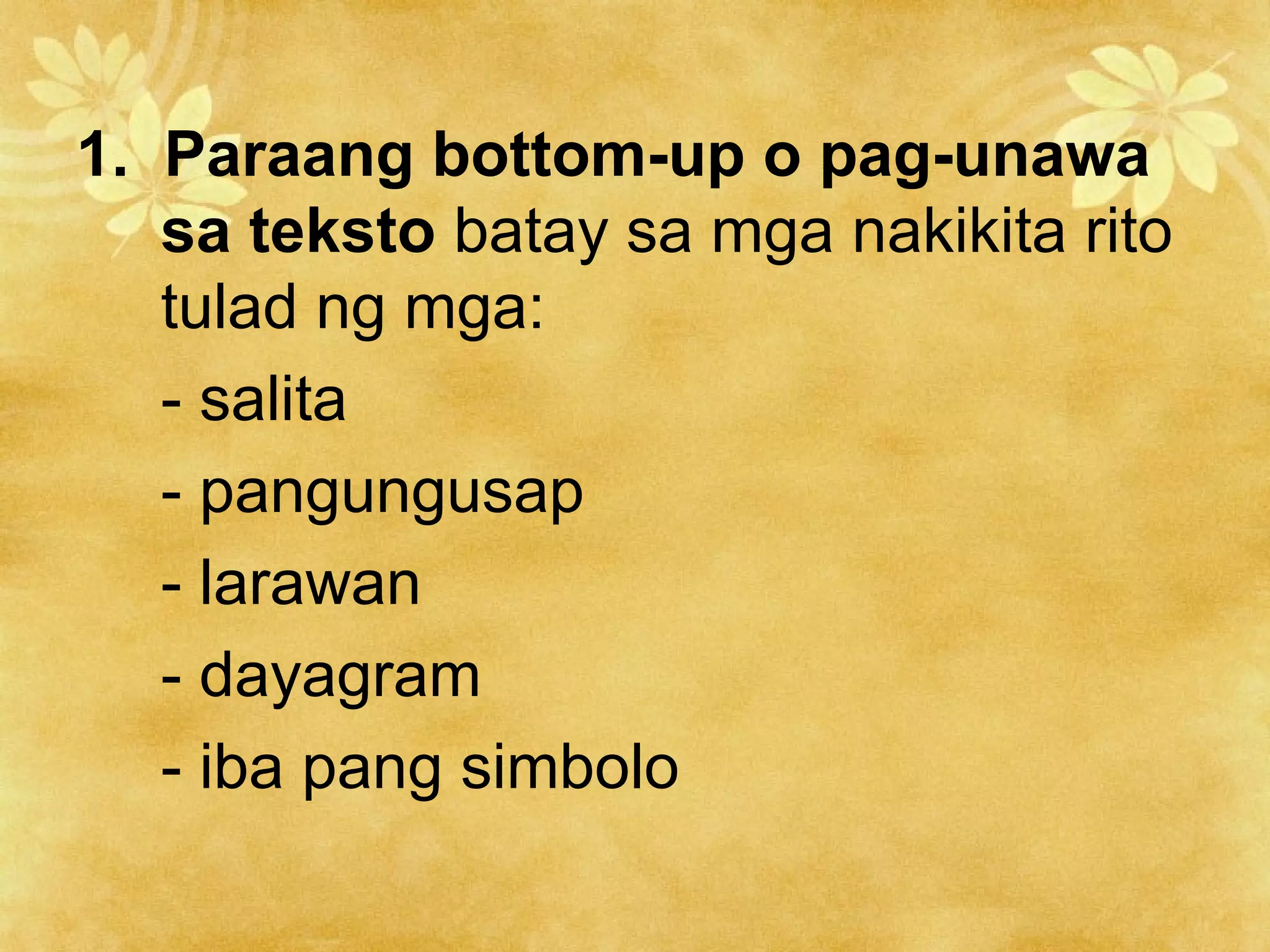 Teorya at pananaw sa pagtuturo ng pagbasa final | PPT