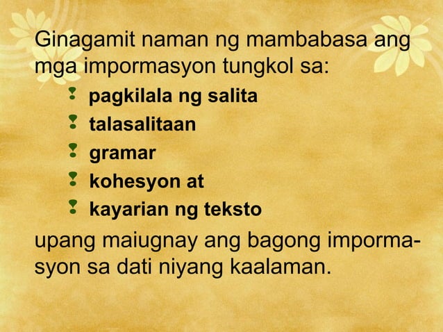 Teorya at pananaw sa pagtuturo ng pagbasa final | PPT