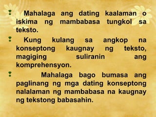 Teorya at pananaw sa pagtuturo ng pagbasa final | PPT