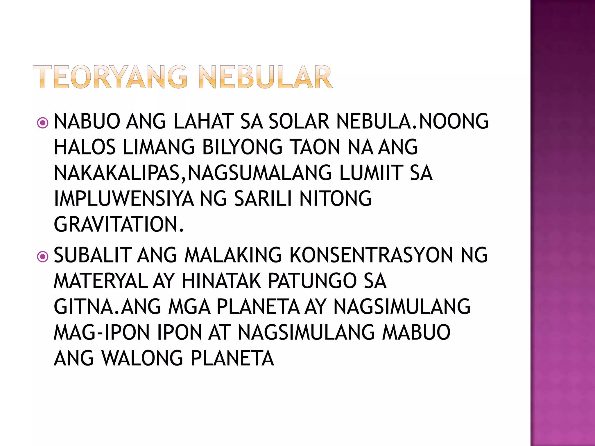 Teorya ng pinagmulan ng solar system - quarter 1 - balikaral - world ...