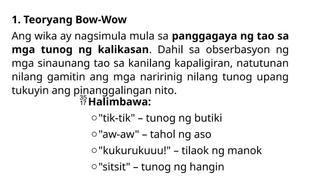 TEORYANG PINAGMULAN NG WIKA.pptx bow wow | PPTX