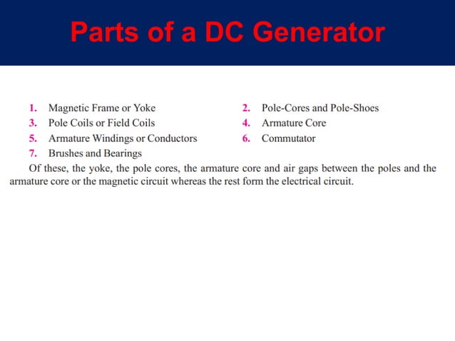 DC GENERATOR eee Principle of Operation of DC Generator Different Parts ...