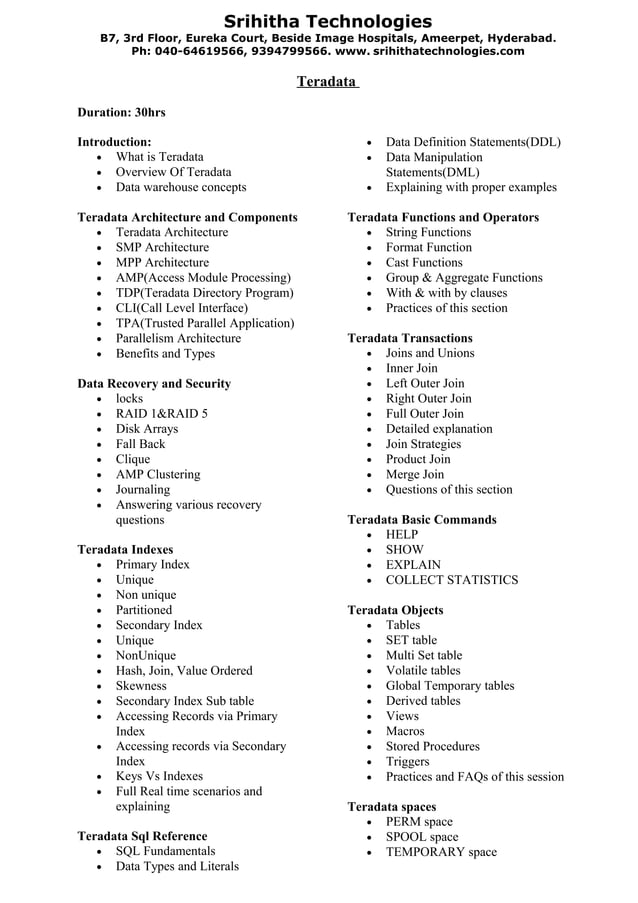 Teradata Classroom Training | DOC