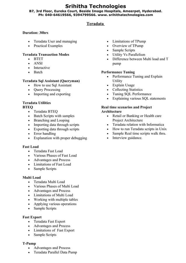 Teradata Classroom Training | DOC