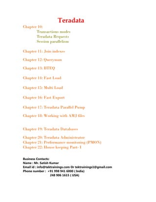 Teradata short | DOC | Databases | Computer Software and Applications