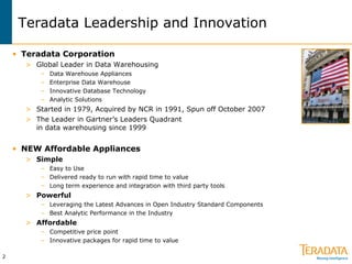 Teradata Technology Leadership and Innovation | PPT | Databases ...
