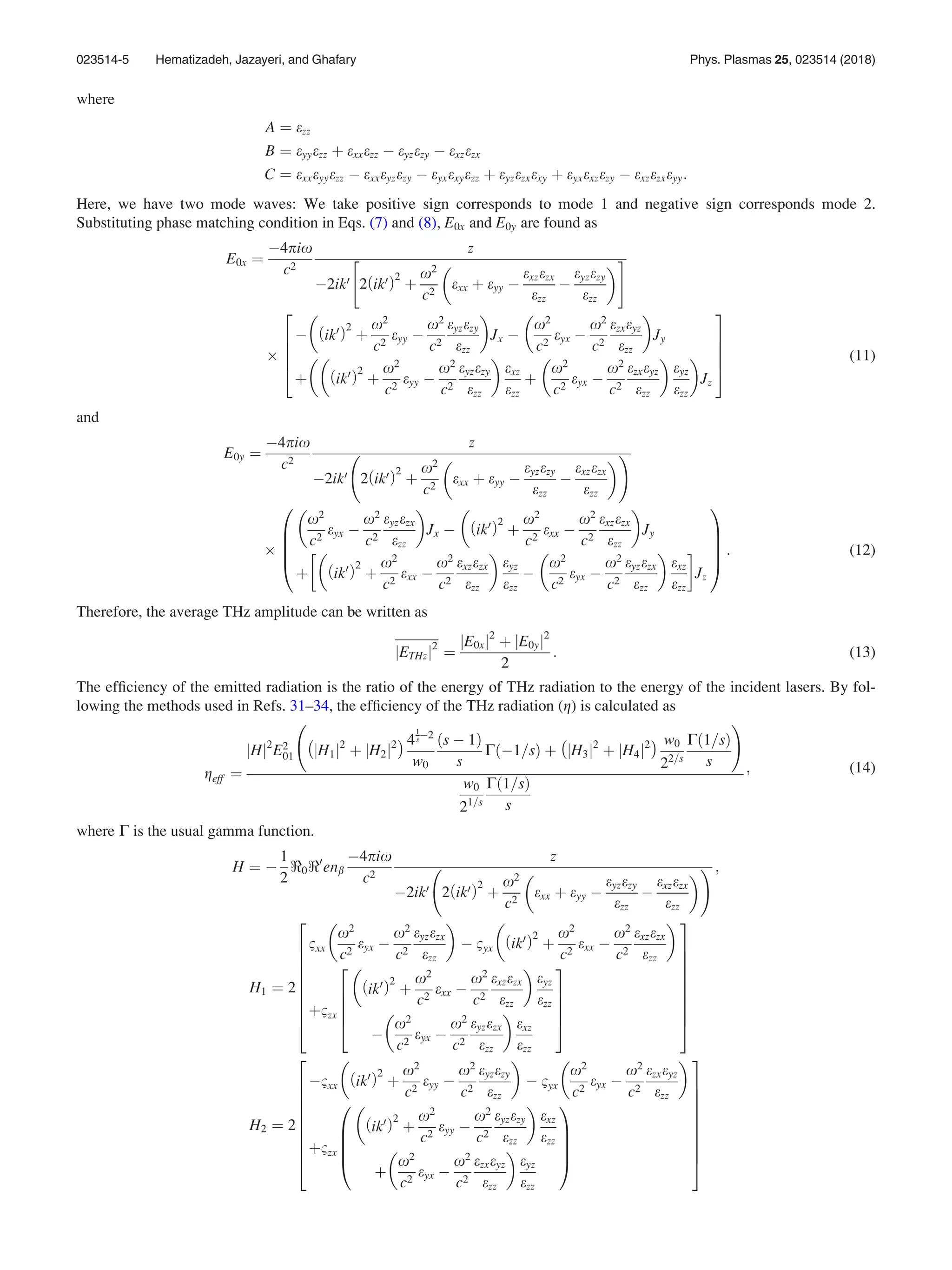 Terahertz radiation generation by beating of two laser beams in a ...