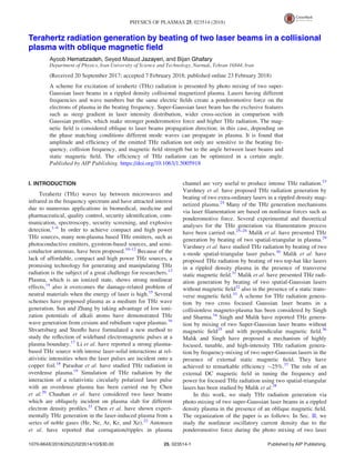 Terahertz radiation generation by beating of two laser beams in a ...