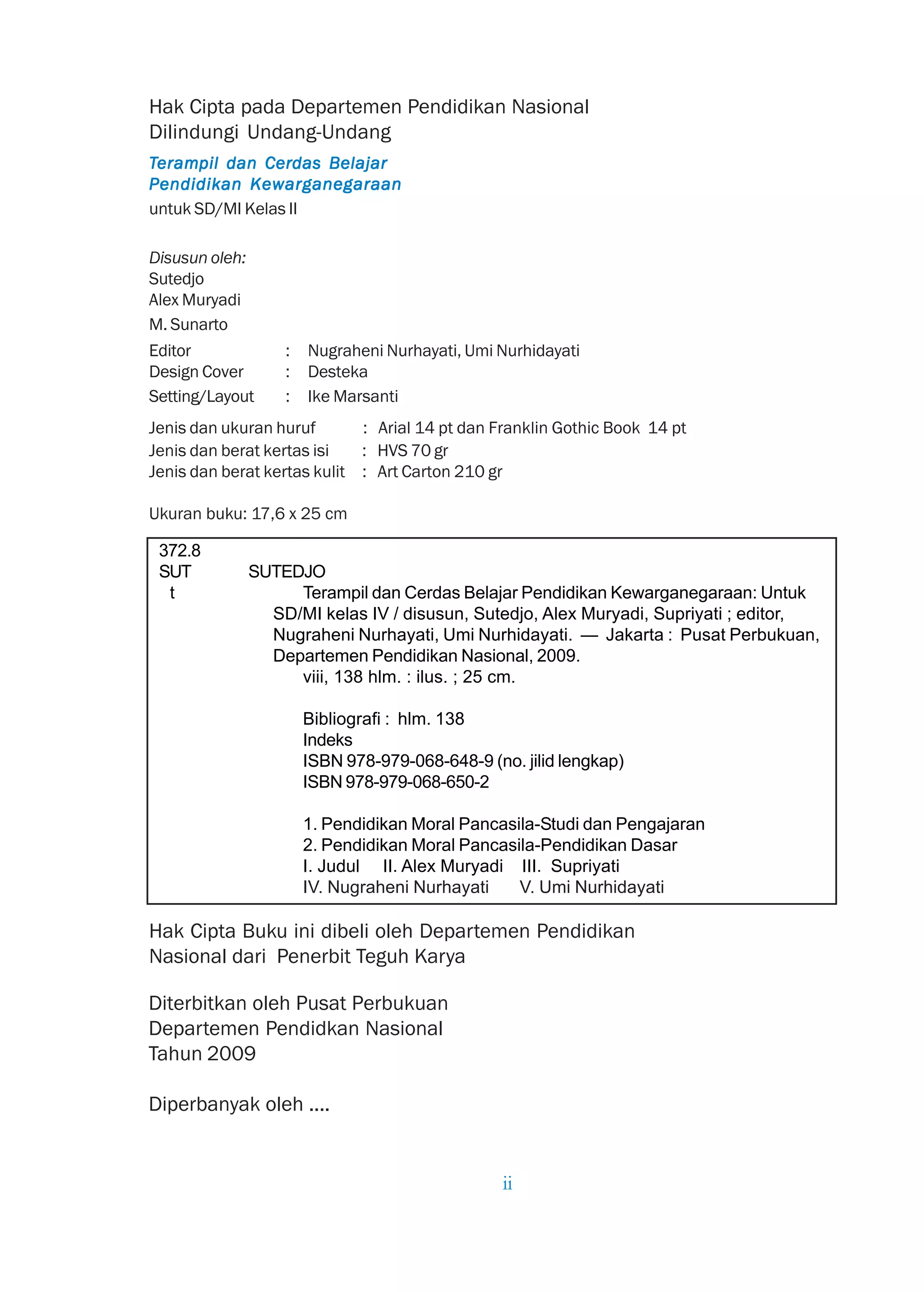 Terampil dan cerdas belajar kewarganegaraan untuk kelas 2 - sutedjo | PDF