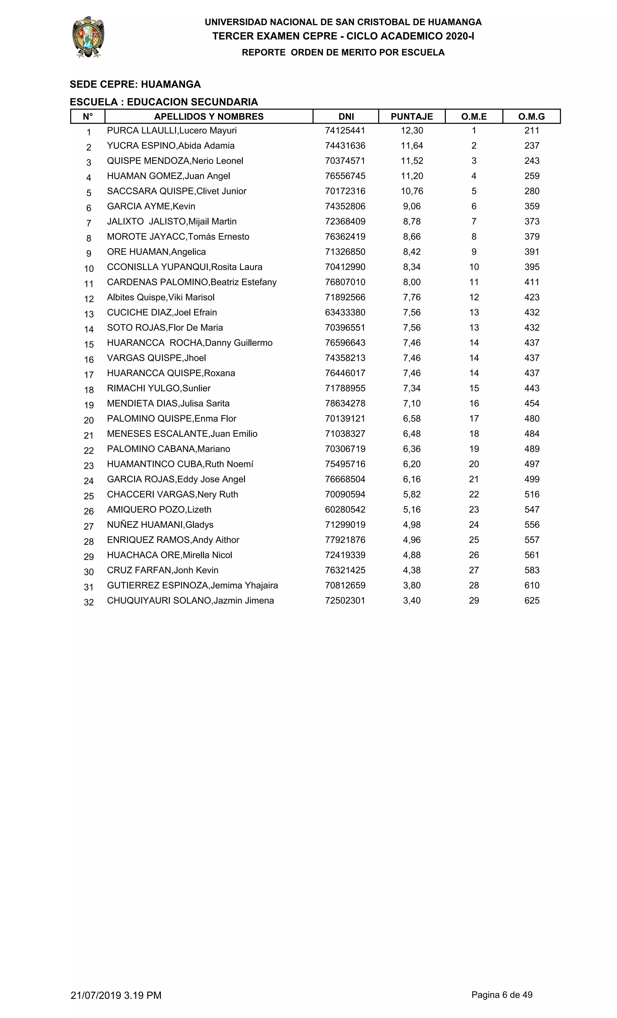 Tercer examen cepre unsch | PDF