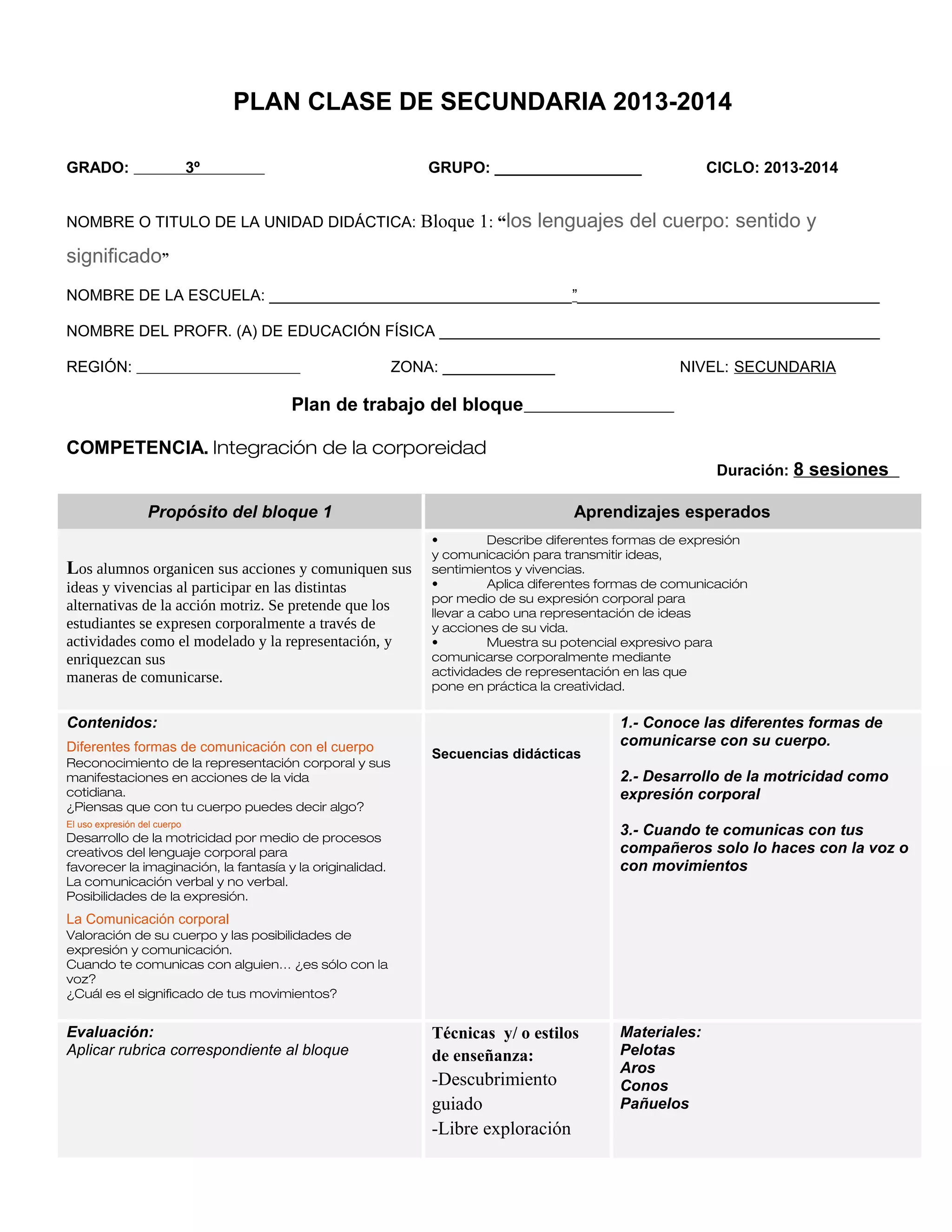 PLANEACIONES EDUCACIÓN FÍSICA TERCERO DE SECUNDARIA | DOC