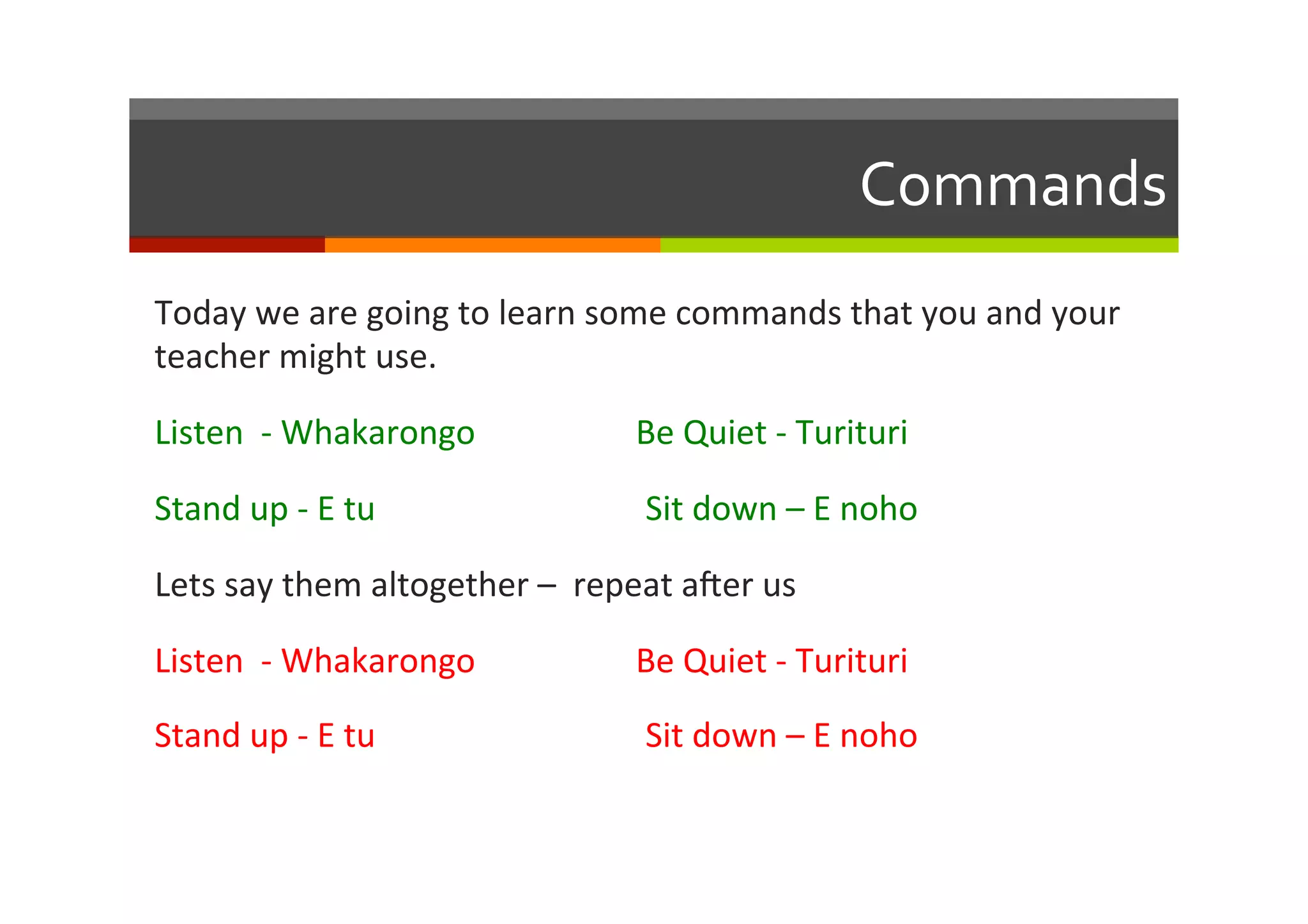 Te reo command action words sessions | PDF