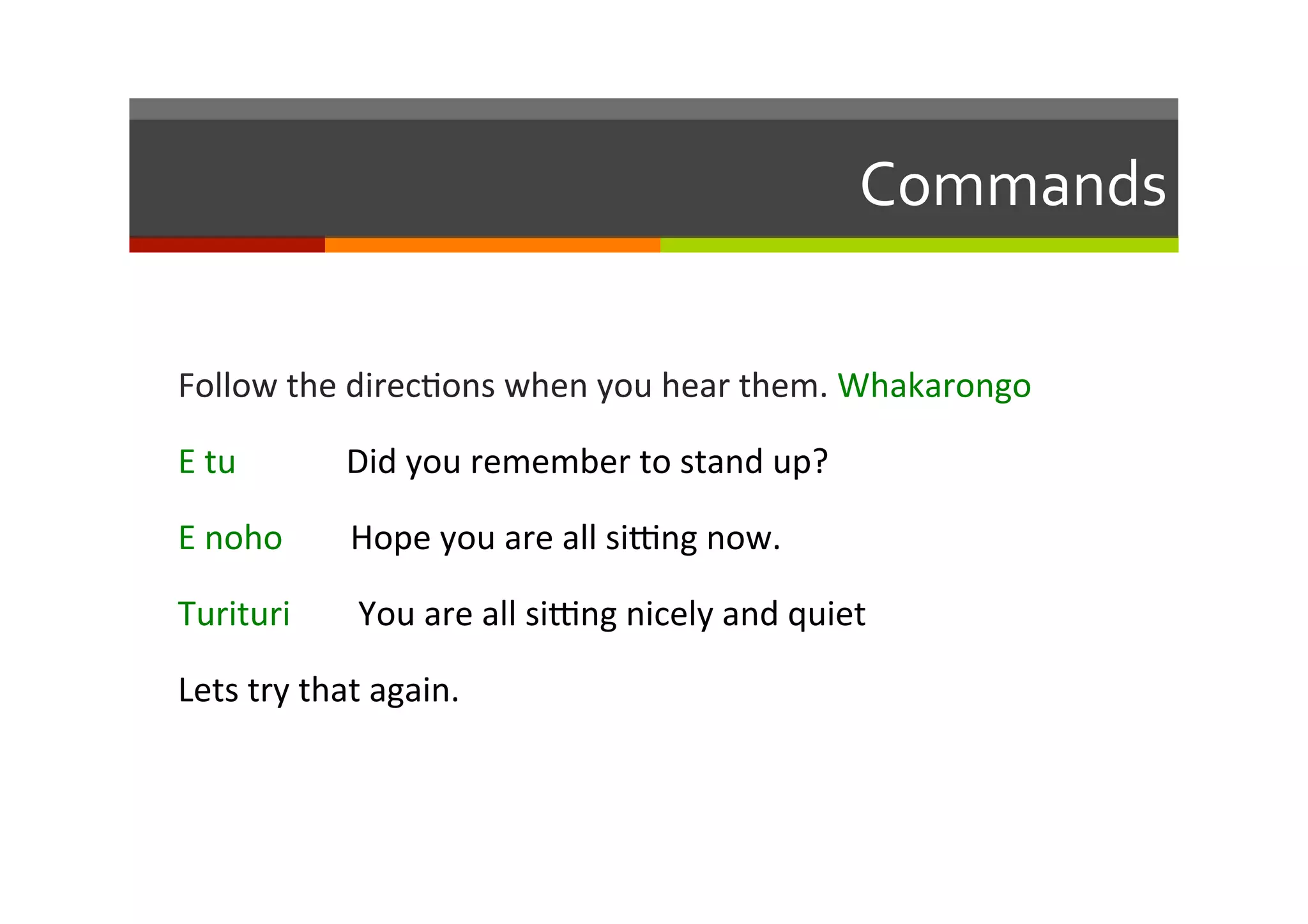 Te reo command action words sessions | PDF